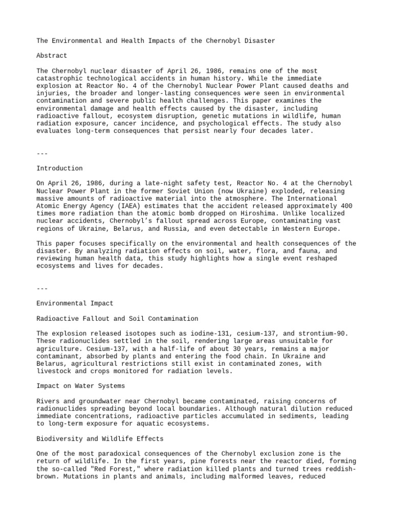 Chernobyl's Lasting Environmental Impact | PDF | Chernobyl Disaster ...