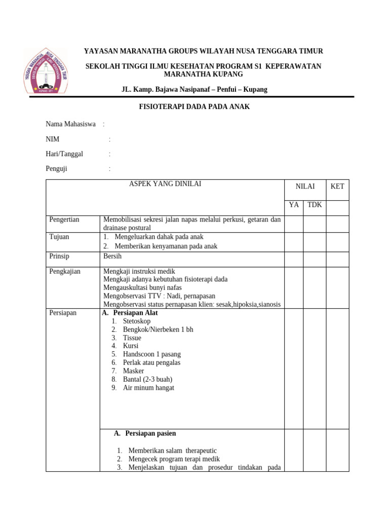 Sop Fisioterapi Dada Pada Anak | PDF