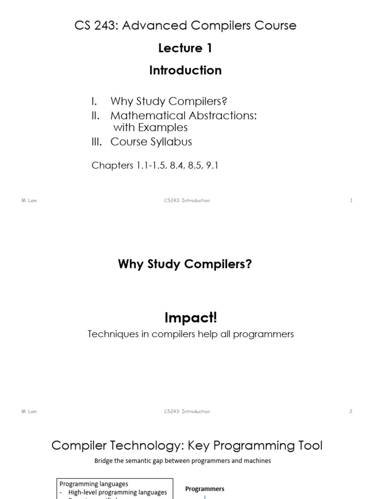 CS 243: Advanced Compilers Course | PDF | Compiler | Computer Programming