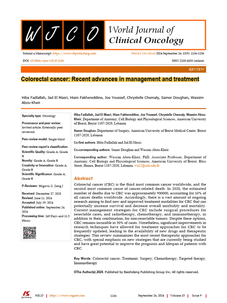 Colorectal Cancer - Recent Advances in Management and Treatment | PDF ...