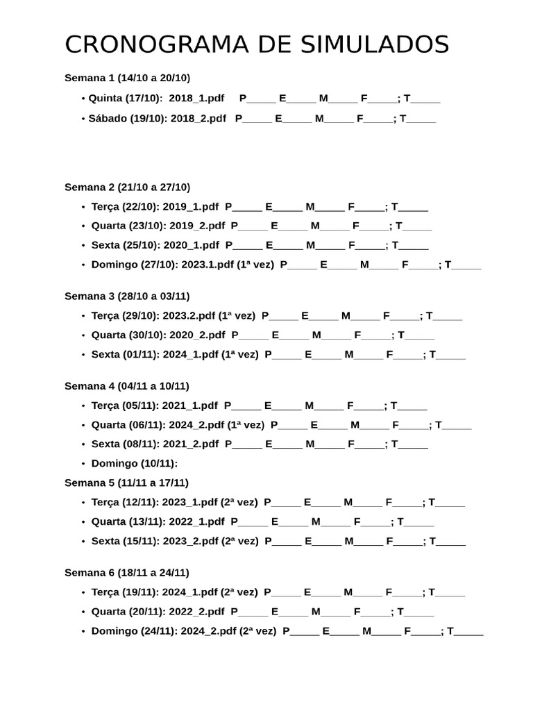 Cronograma de Simulados-PDF | PDF