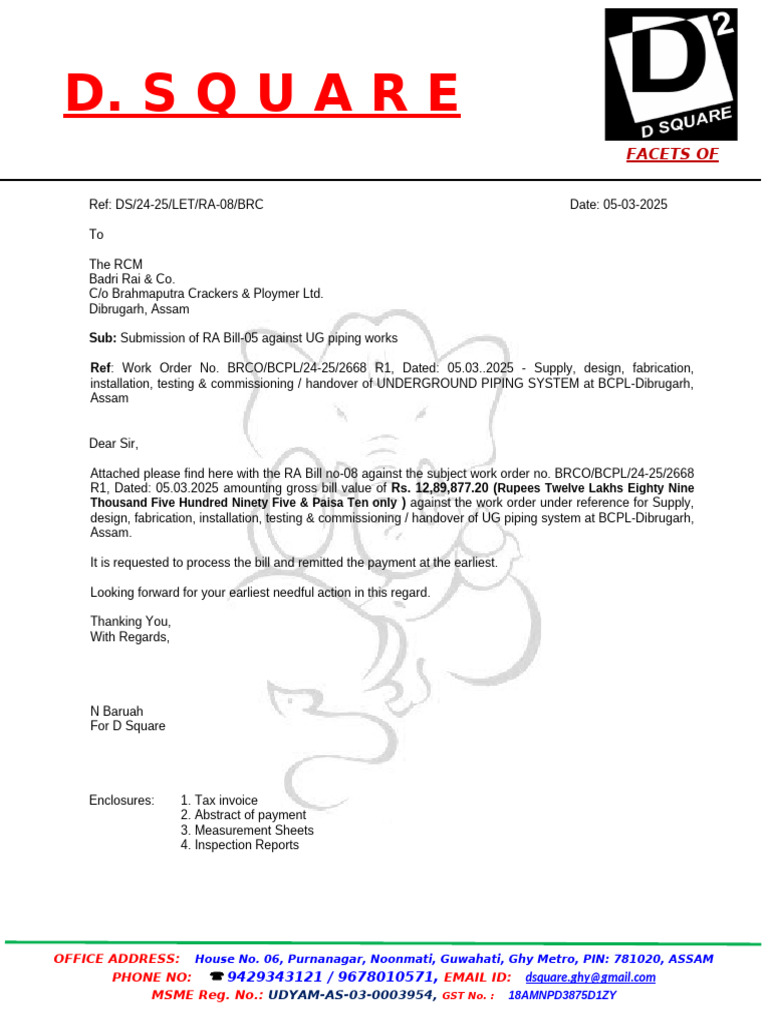 Letter For Bill Submission | PDF