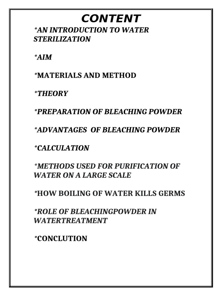 Sterilization of Water | PDF | Water Purification | Bleach