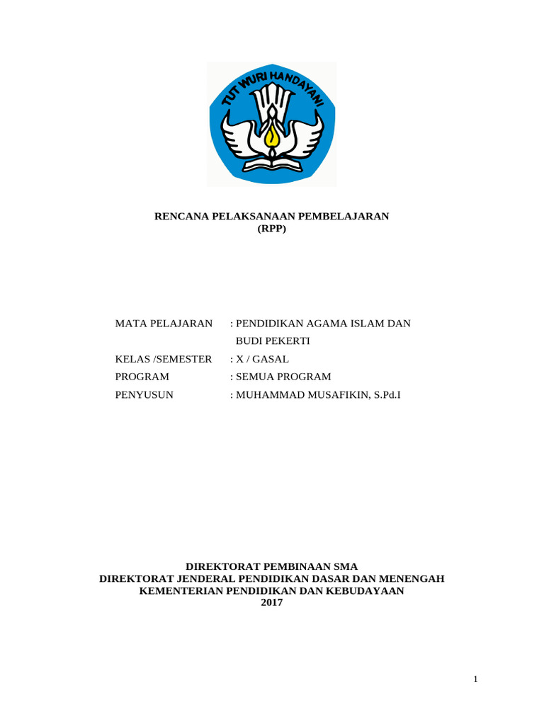 RPP PAIBP Kelas X Ganjil Berbusana Muslim Muslimah SMK N 1 Bangsri | PDF