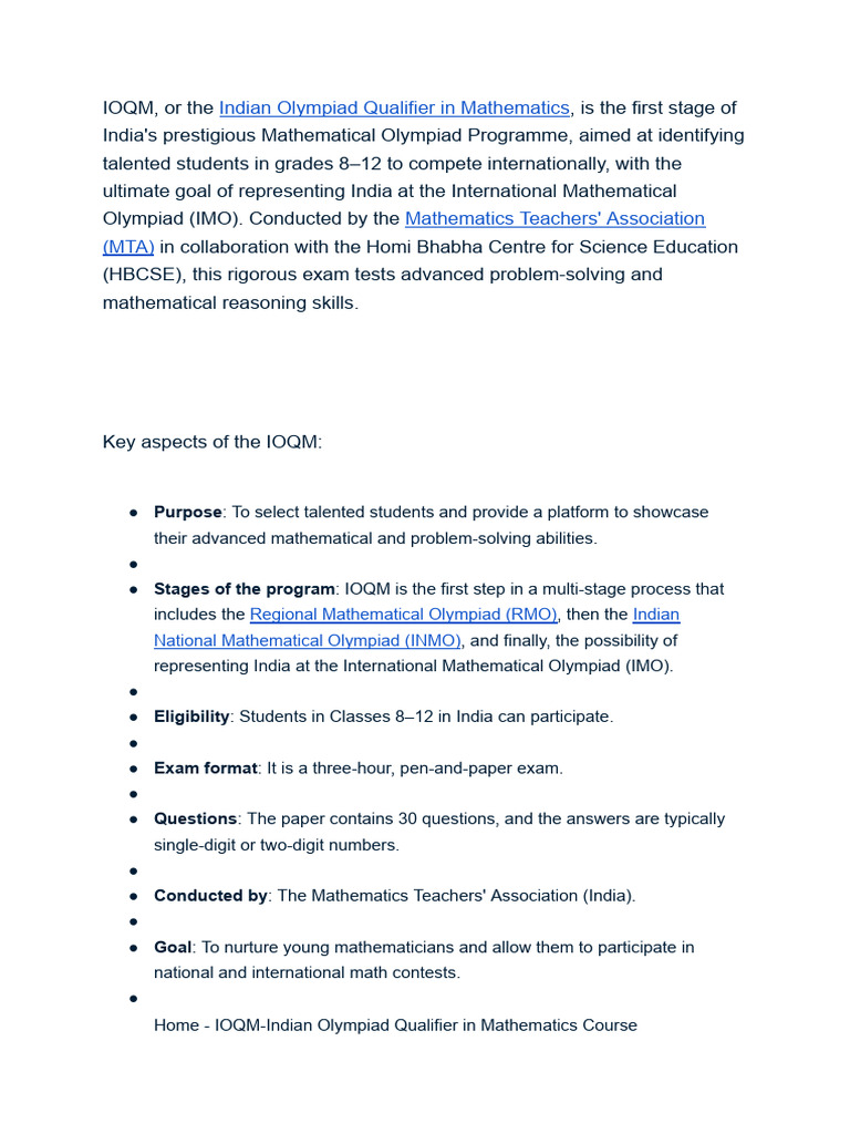 Indian Olympiad Qualifier in Mathematics: Purpose | PDF