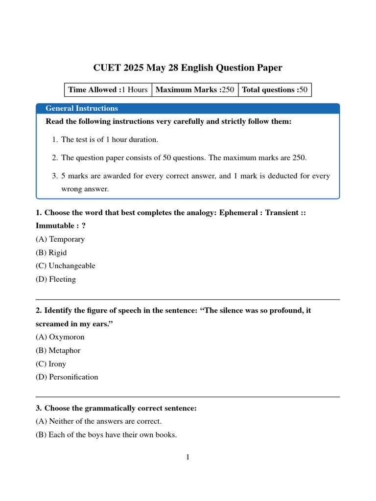 CUET PG 2025 English Question Paper | PDF | Linguistics