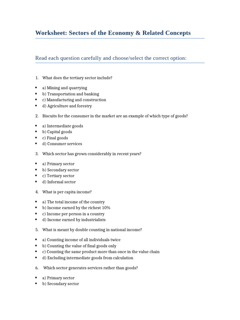 Understanding Economic Sectors Worksheet | PDF