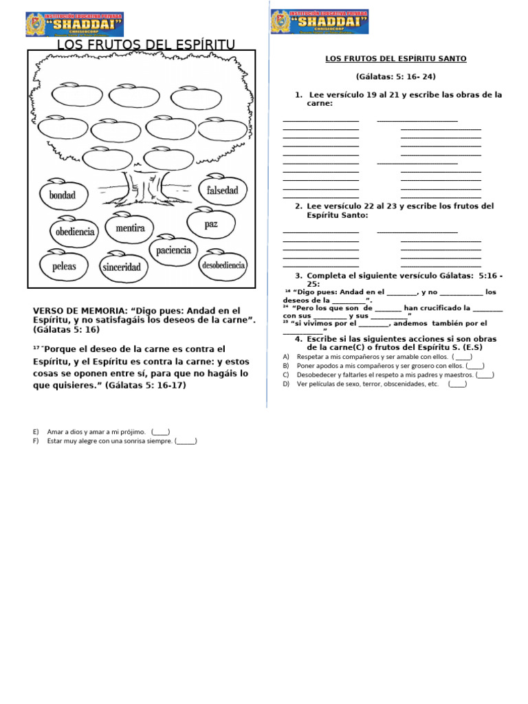 Frutos del Espíritu Santo y Obras de la Carne | PDF | Fruto Del ...