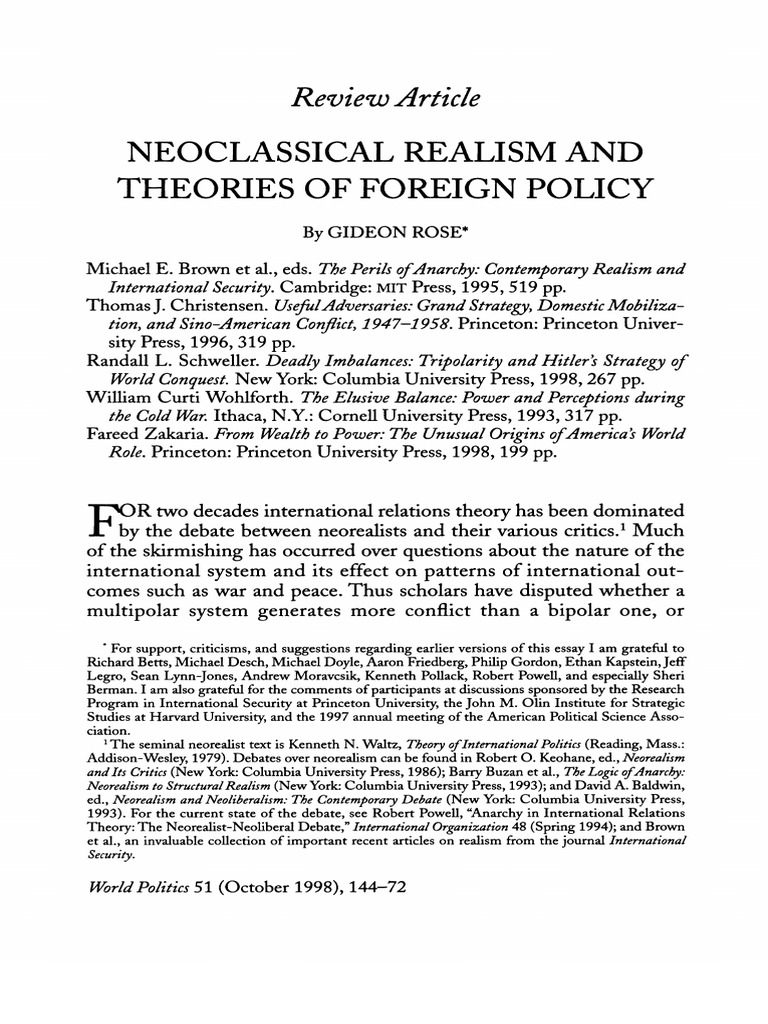 Neoclassical Realism and Theories of Foreign Policy | PDF | Polarity ...