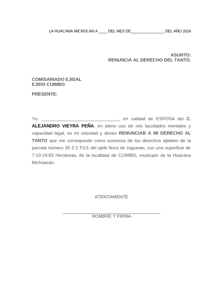 Renuncia Al Derecho Al Tanto | PDF