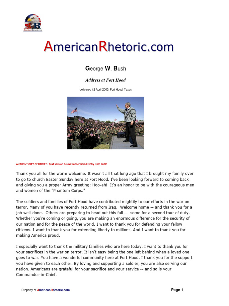 George W. Bush - Fort Hood 2005 | PDF | Iraq | Saddam Hussein