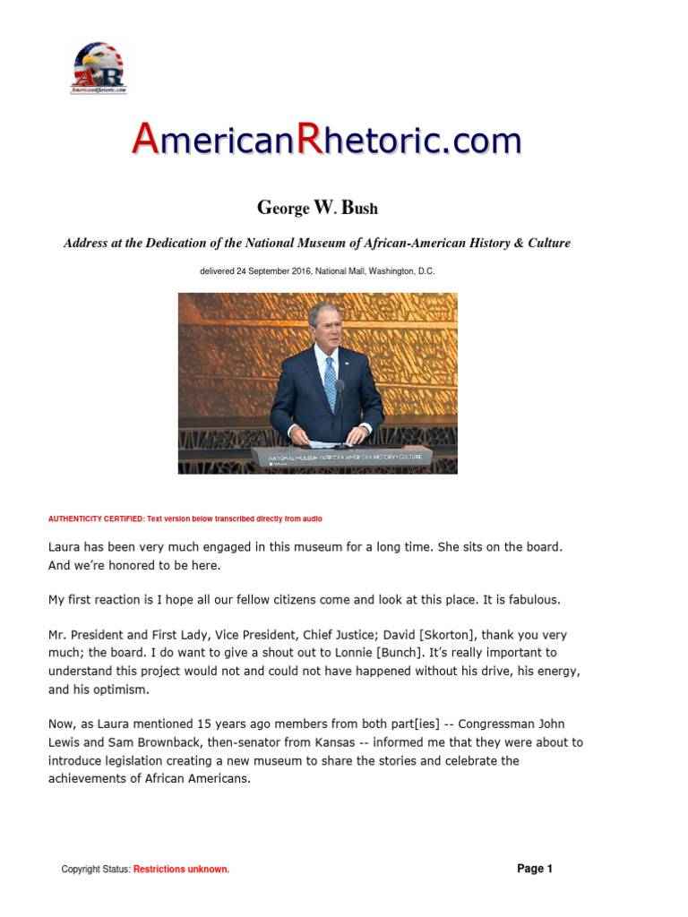 Bush's Speech at African-American Museum | PDF | The United States ...
