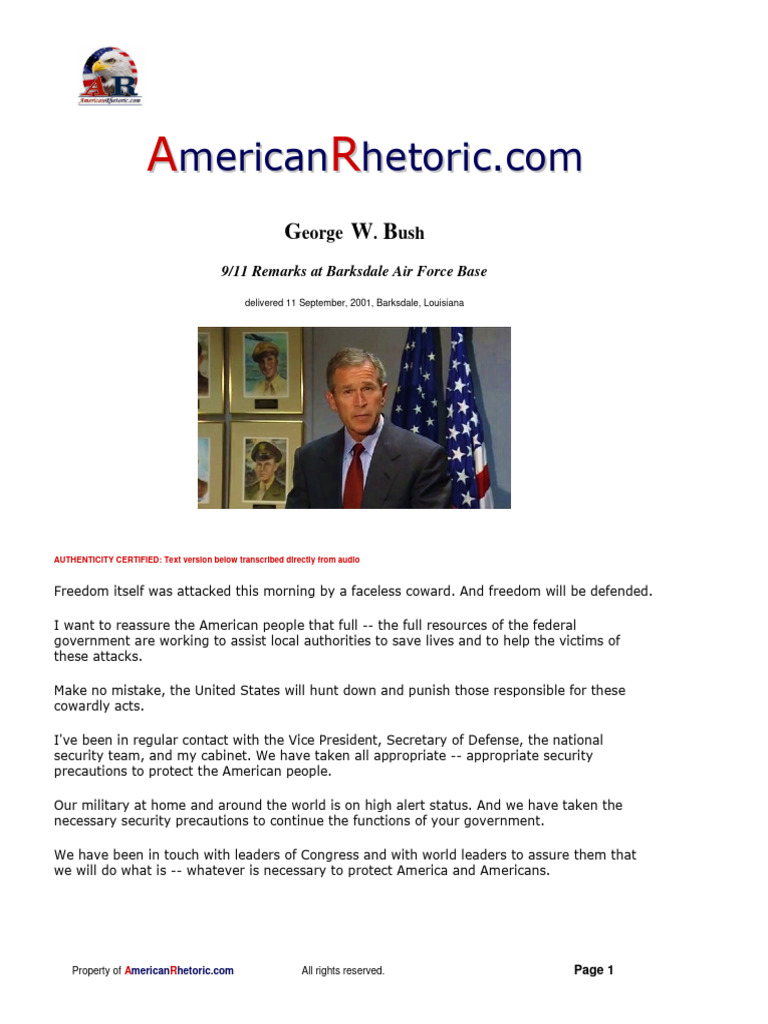 George W. Bush - 911 Barksdale Speech | PDF