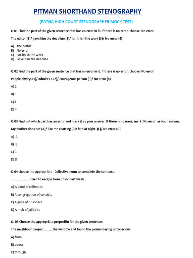 Pitman Shorthand Stenography Test Questions | PDF | Microsoft Word ...