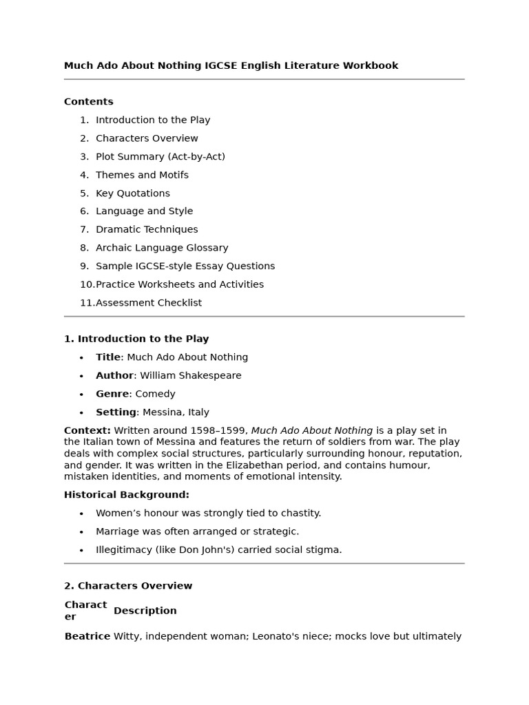 Much Ado About Nothing IGCSE Guide | PDF | Much Ado About Nothing