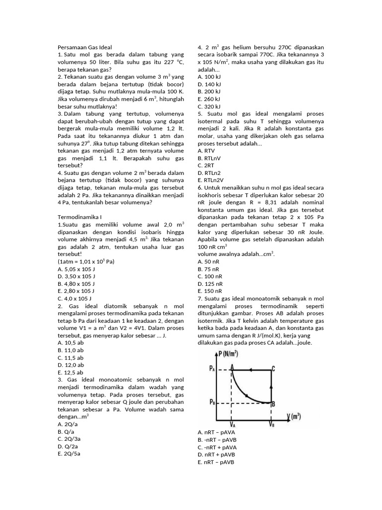Rumus dan Soal Gas Ideal dan Termodinamika | PDF