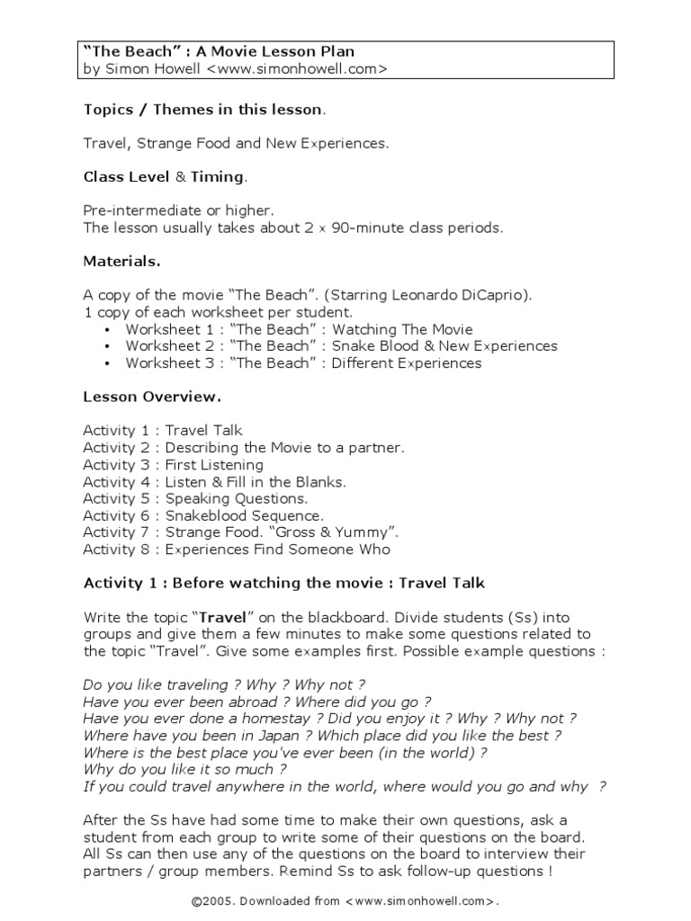 The Beach Plan | PDF | Lesson Plan | Leisure