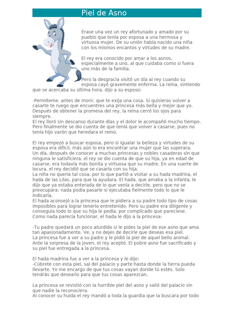 Cuento de Piel de Asno: Resumen | PDF