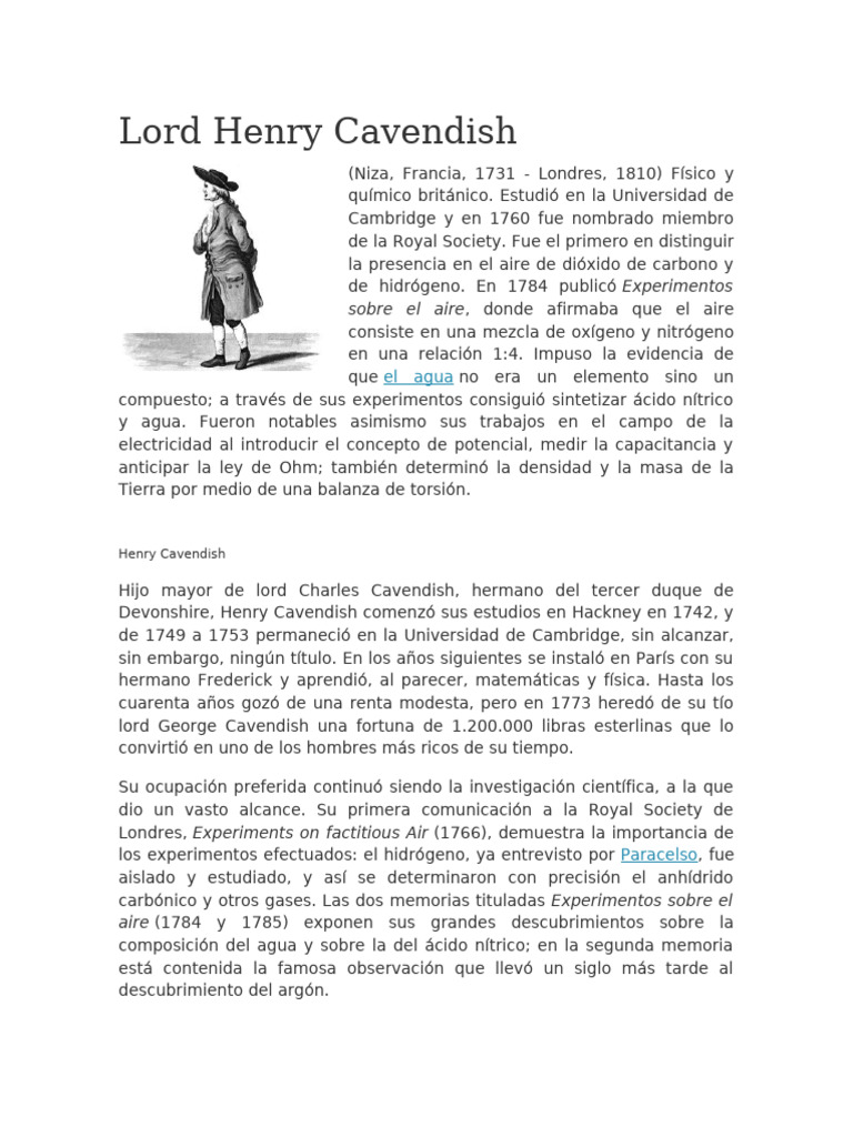 Biografia Lord Henry Cavendish - Antoine Laurent de Lavoisier | PDF | Química | Ciencias fisicas