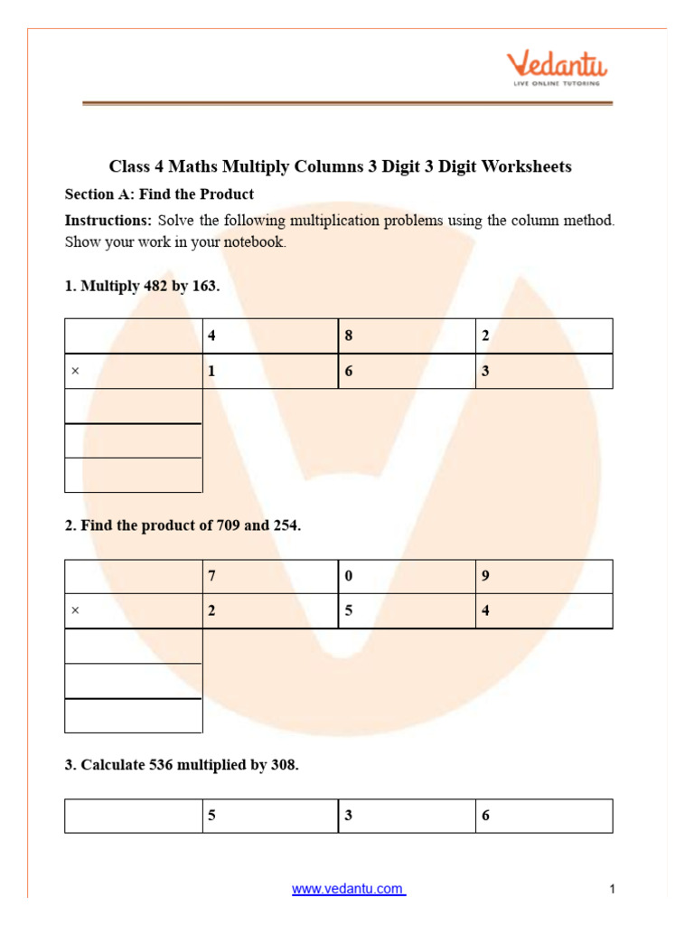 Class 4 3-Digit Multiplication Worksheet | PDF | Mathematics