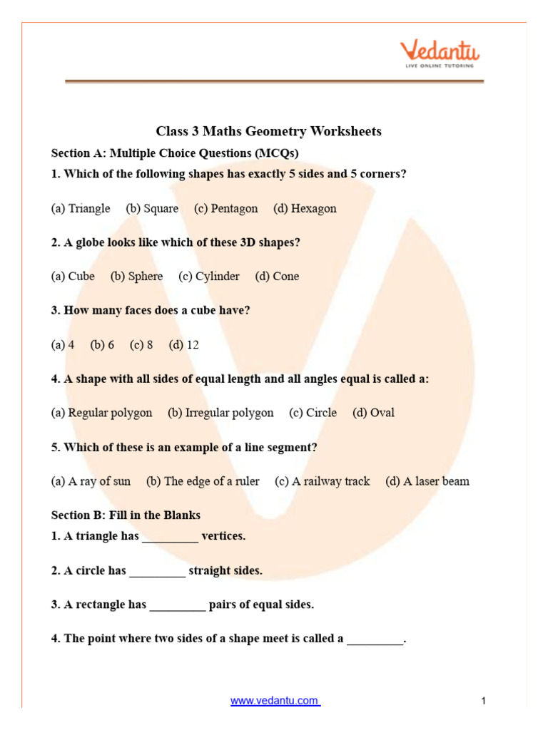 Class 3 Geometry Worksheets with Answers | PDF | Shape | Rectangle