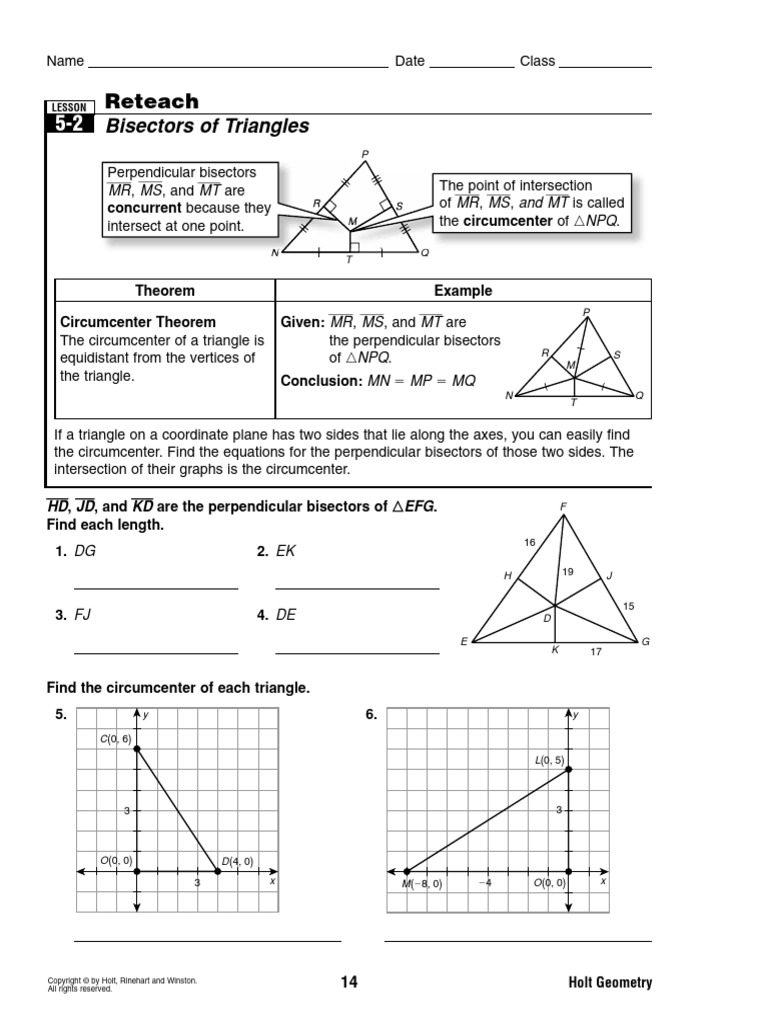 5 2 Bisectors of A Triangle | PDF | Perpendicular | Triangle