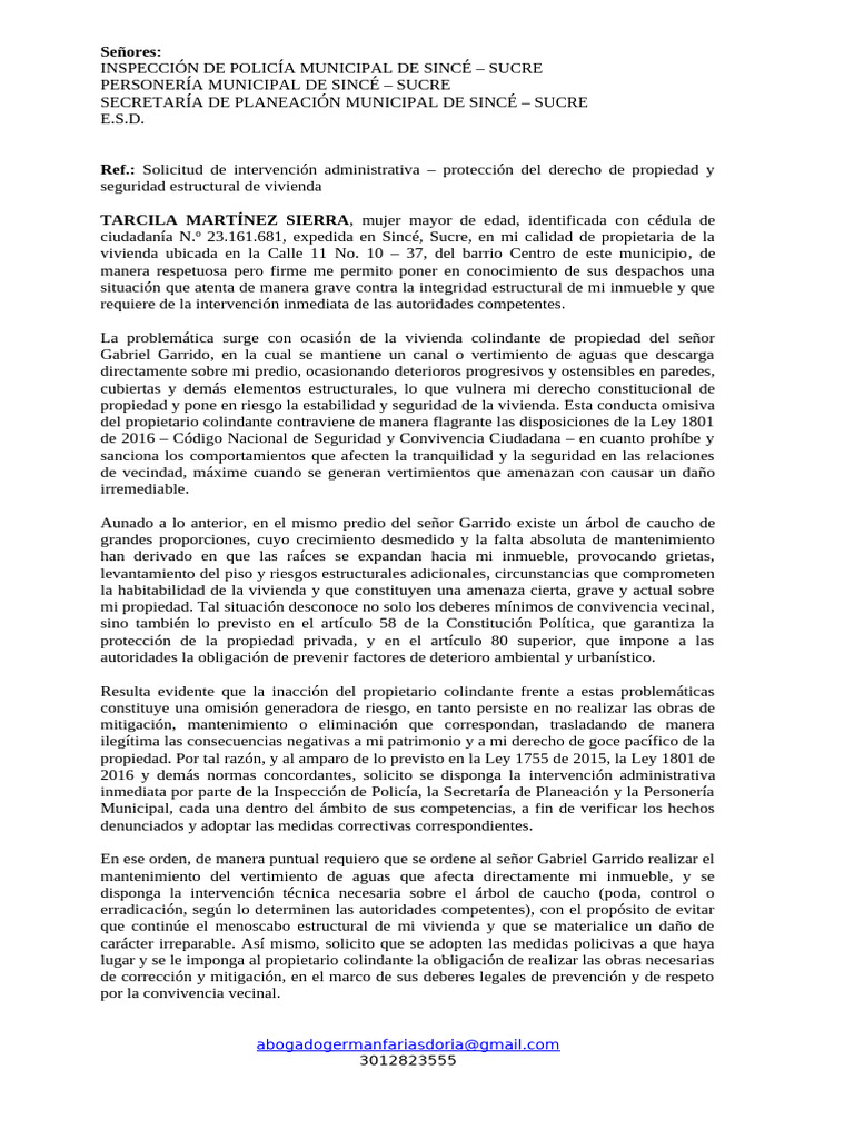 Solicitud Intervencion | PDF | Propiedad | Barrio residencial