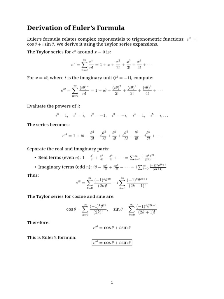 Derivation of Euler's Formula: e θ i θ e x x n x x x x | PDF | Complex ...