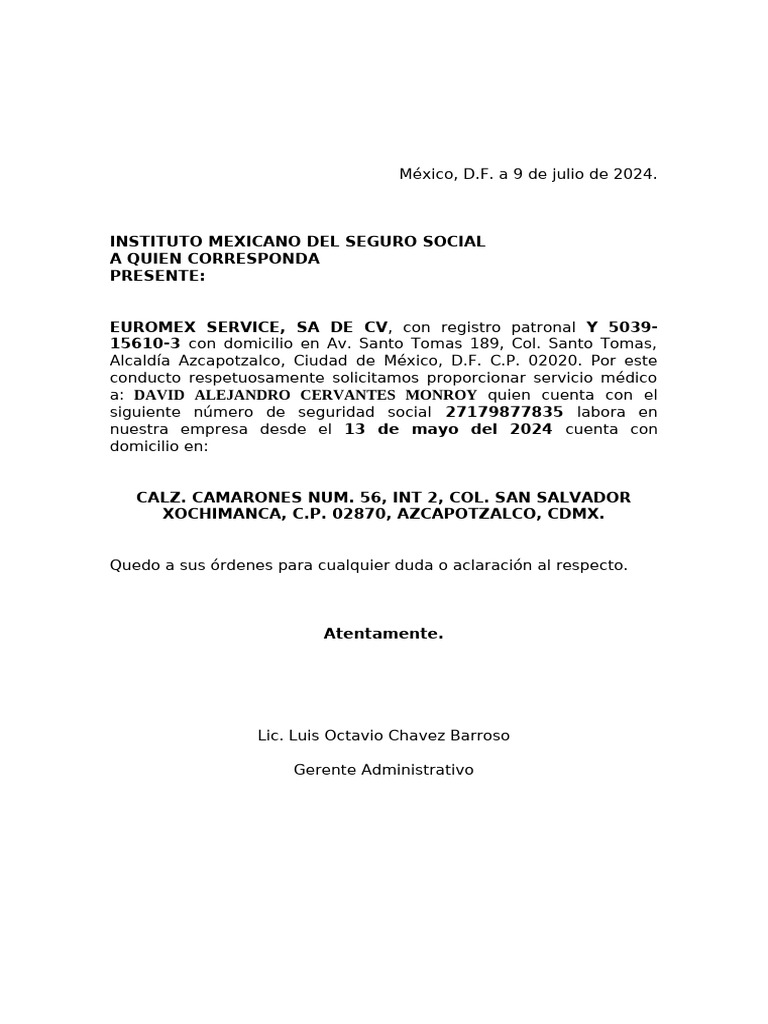 Vigencia de Carta Patronal IMSS | PDF