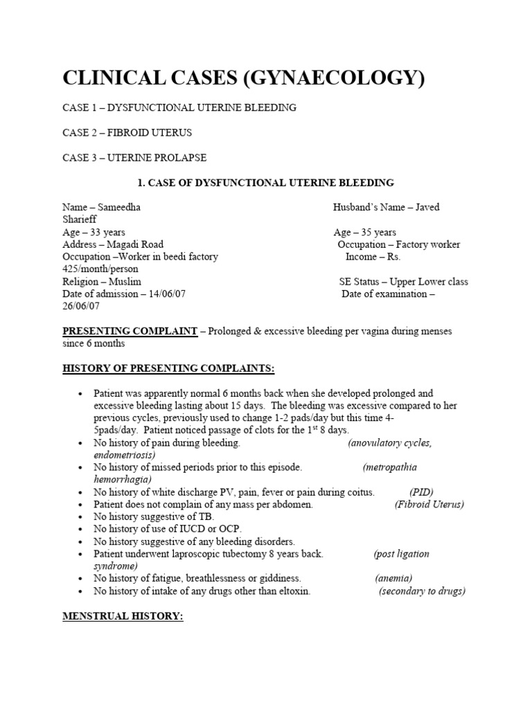Clinical Case GYNAE | PDF | Menstruation | Vagina