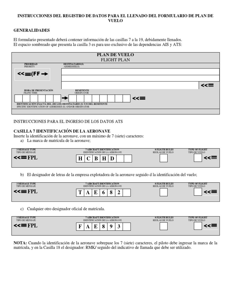 Llenado Plan de Vuelo | PDF | Reglas de vuelo por instrumentos | Aeropuerto