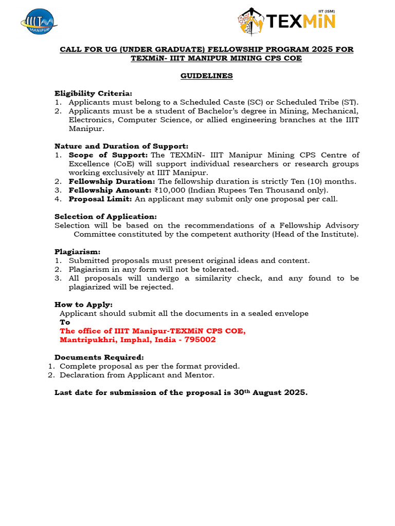 UG Fellowship Program 2025 at IIIT Manipur | PDF