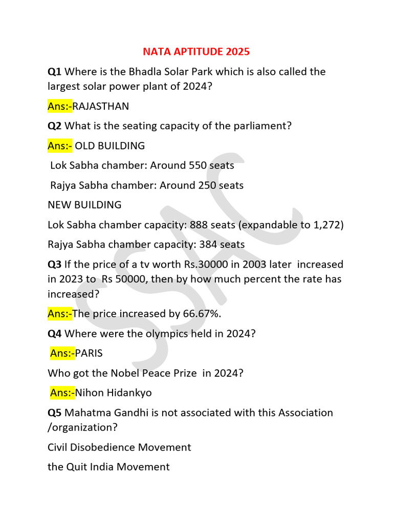 NATA Aptitude Questions and Answers 2025 | PDF | Area | Tetrahedron