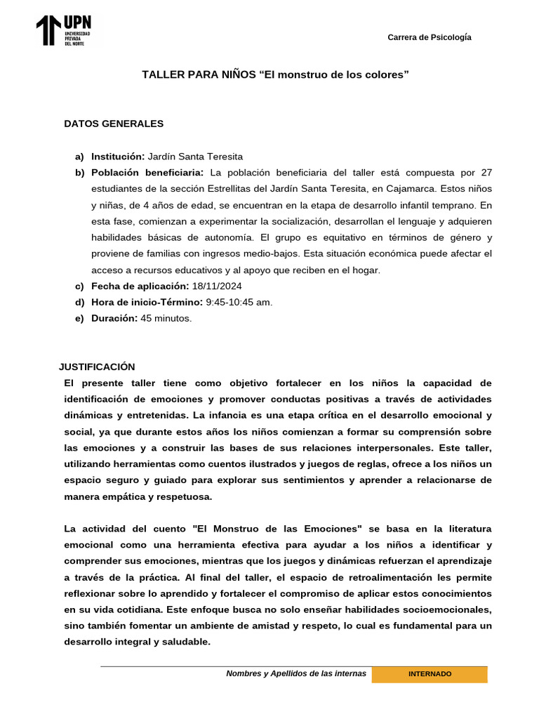 Taller El Monstruo | PDF | Las emociones | Aprendizaje