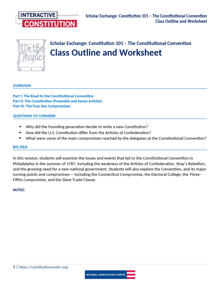 Constitutional Convention Worksheet | PDF | Constitutional Convention ...