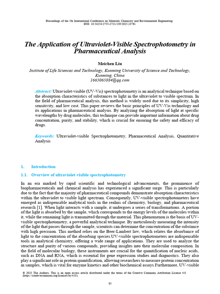 The Application of Ultraviolet-Visible Spectrophot | PDF ...