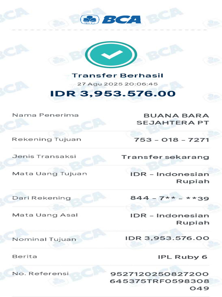 Transaksi Dana Berhasil BCA | PDF