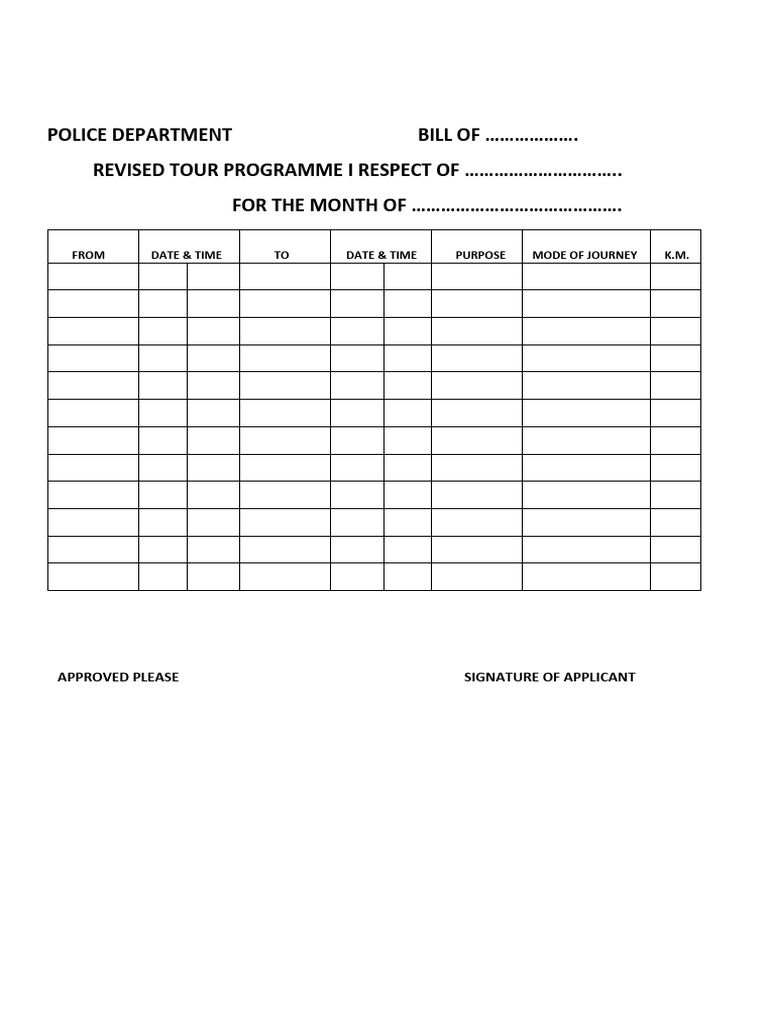 Police Department Tour Bill Template | PDF