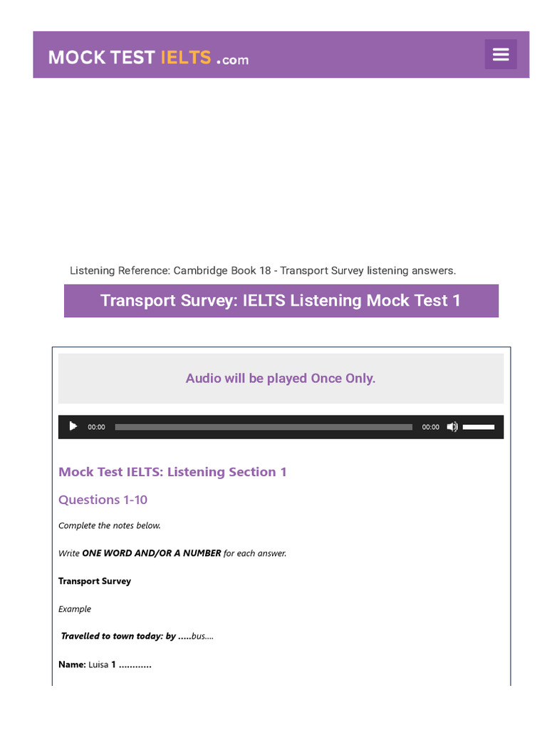 IELTS Listening Mock Test 1: Transport | PDF | International English ...