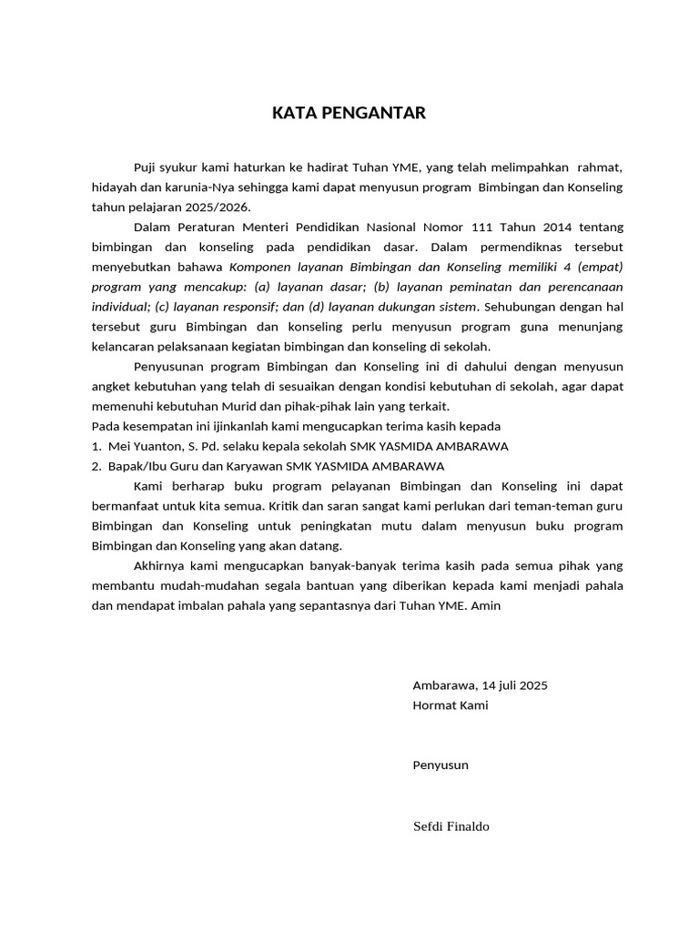 CONTOH PROGRAM BK SMK SESUAI POP BK KELAS 11 | PDF