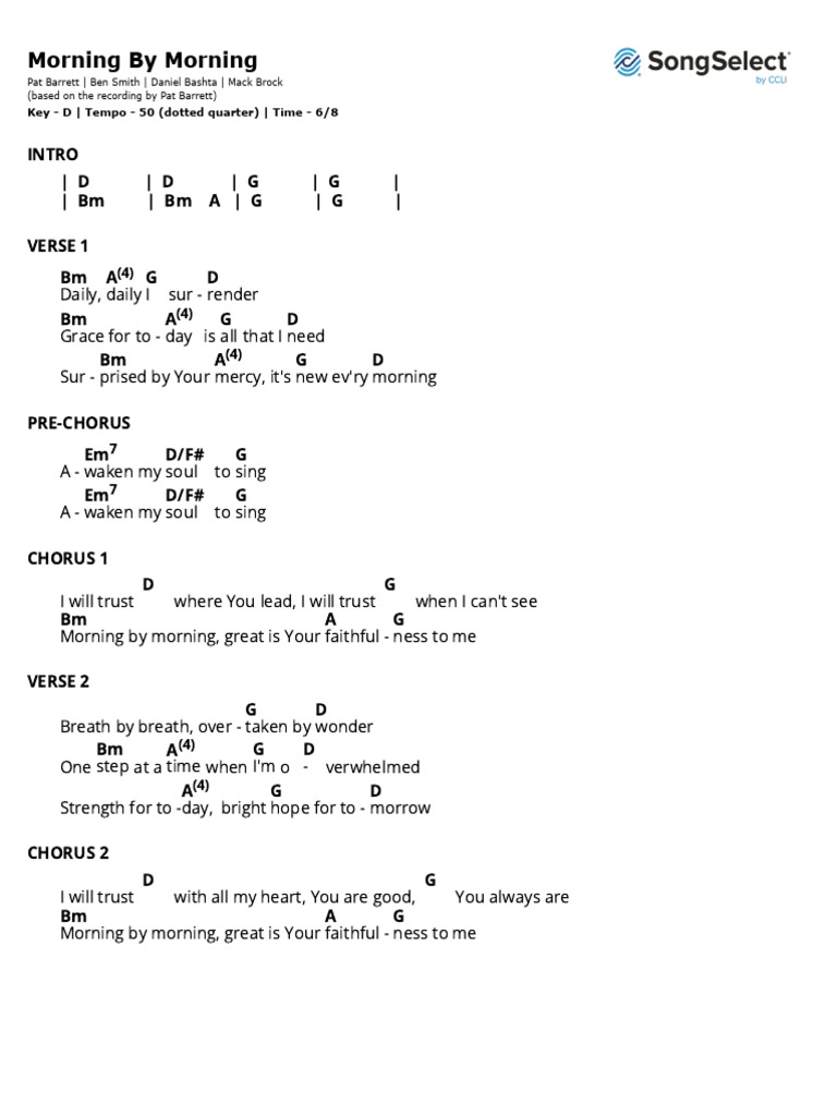 Morning by Morning Chords D | PDF