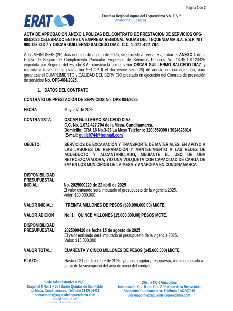 Acta de Aprobacion de Polizas Ops-084 Adicion No.1 Ok(1) | PDF