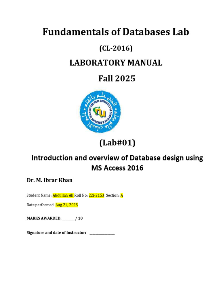 Database Design Lab with MS Access | PDF | Databases | Microsoft Access