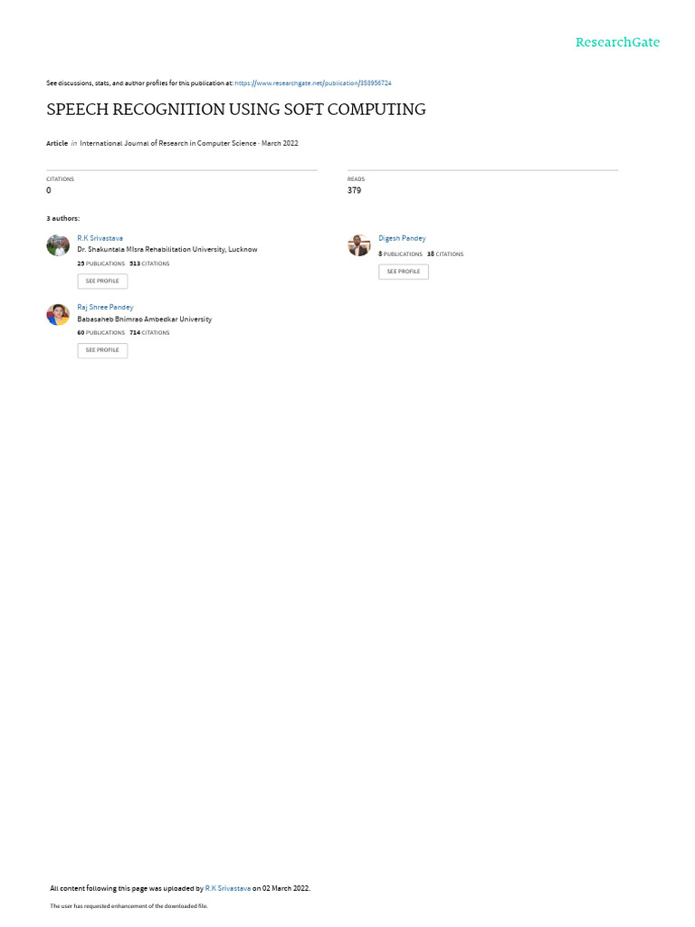 Speech Recognition Using Soft Computing | PDF | Speech Recognition | Computing