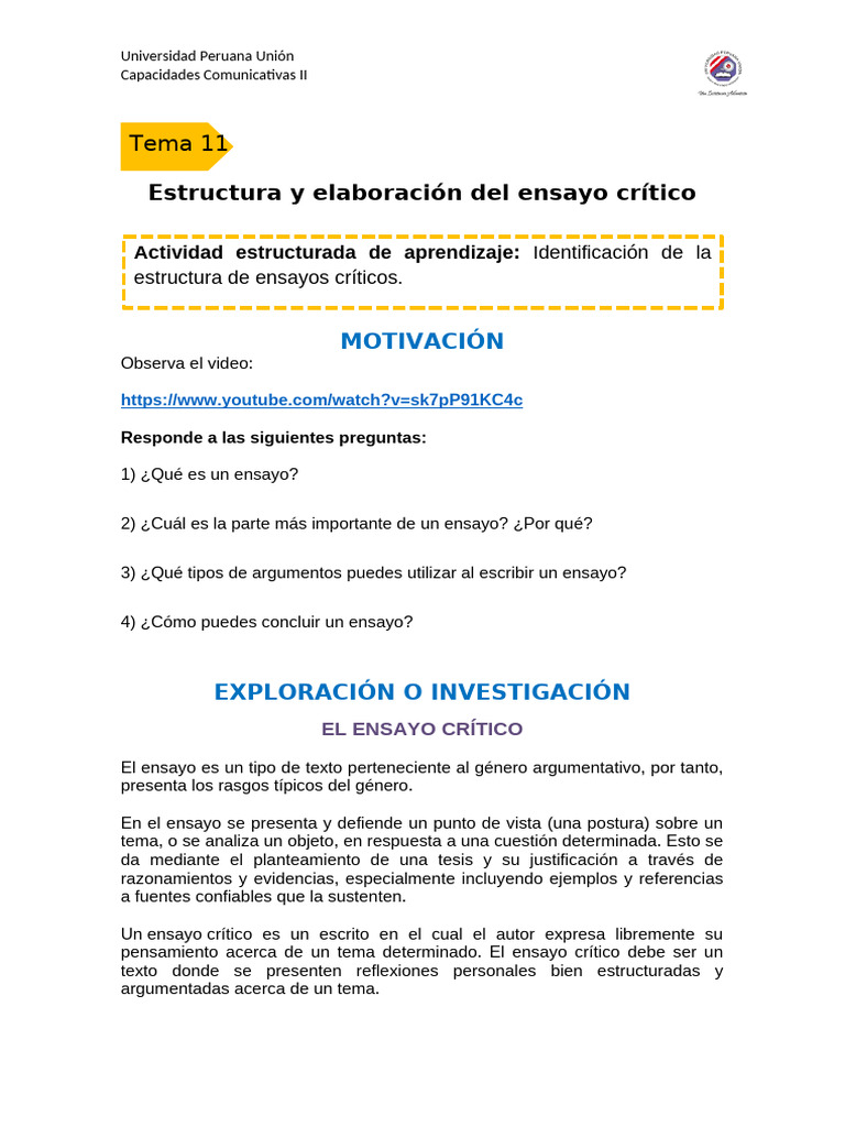 Estructura del ensayo crítico | PDF | Ensayos | Crítica textual