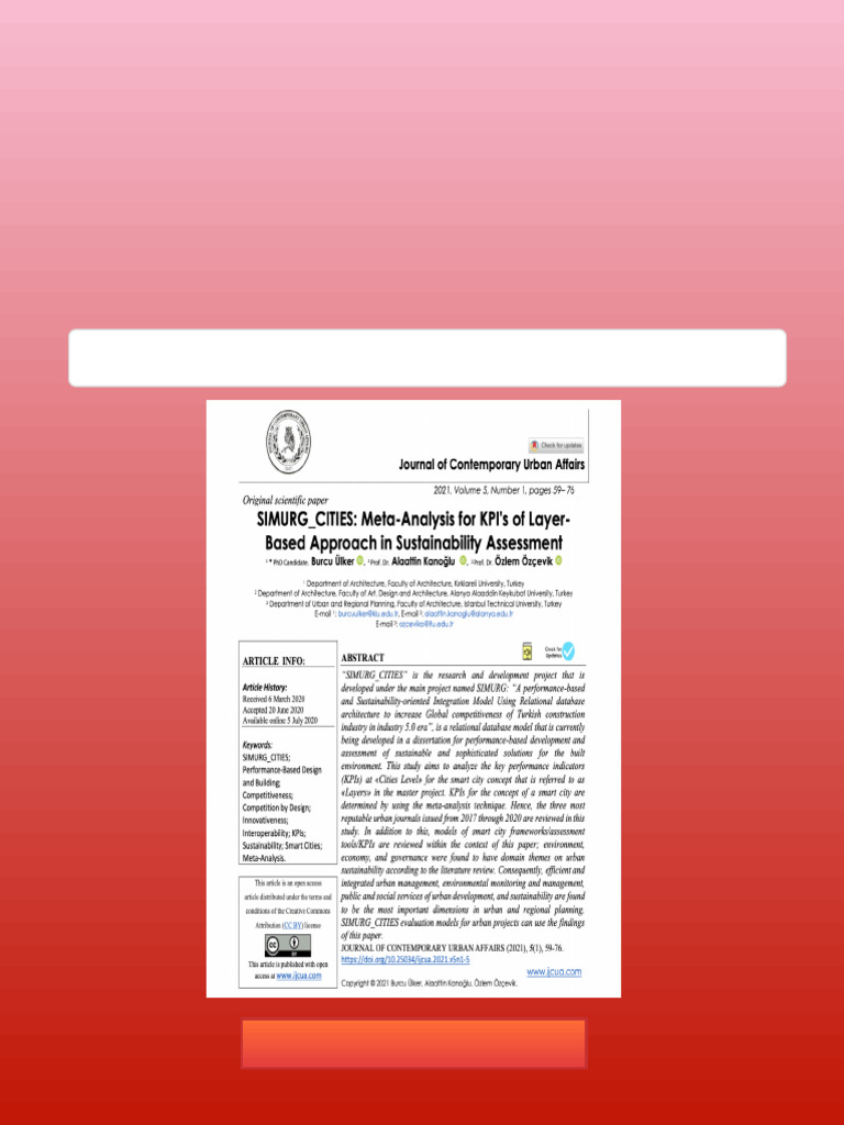 SIMURG - CITIES Meta Analysis For KPI S of Layer Based Approach in Sustainability Assessment 1st ...