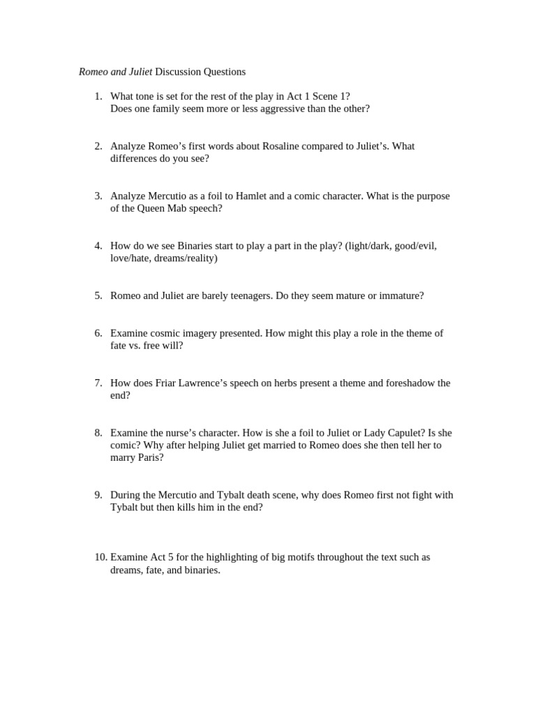 Key Questions on Romeo and Juliet | PDF