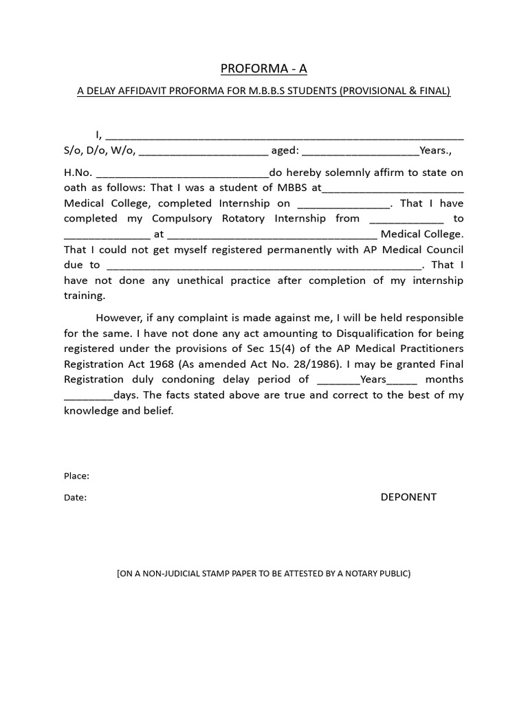 Delay Affidavit Proforma for MBBS Students | PDF