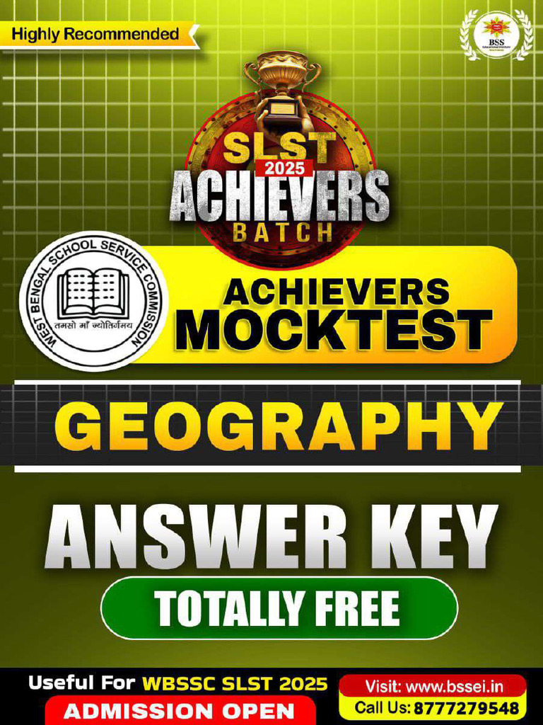 SLST Geography Mock Test Answer Key | PDF