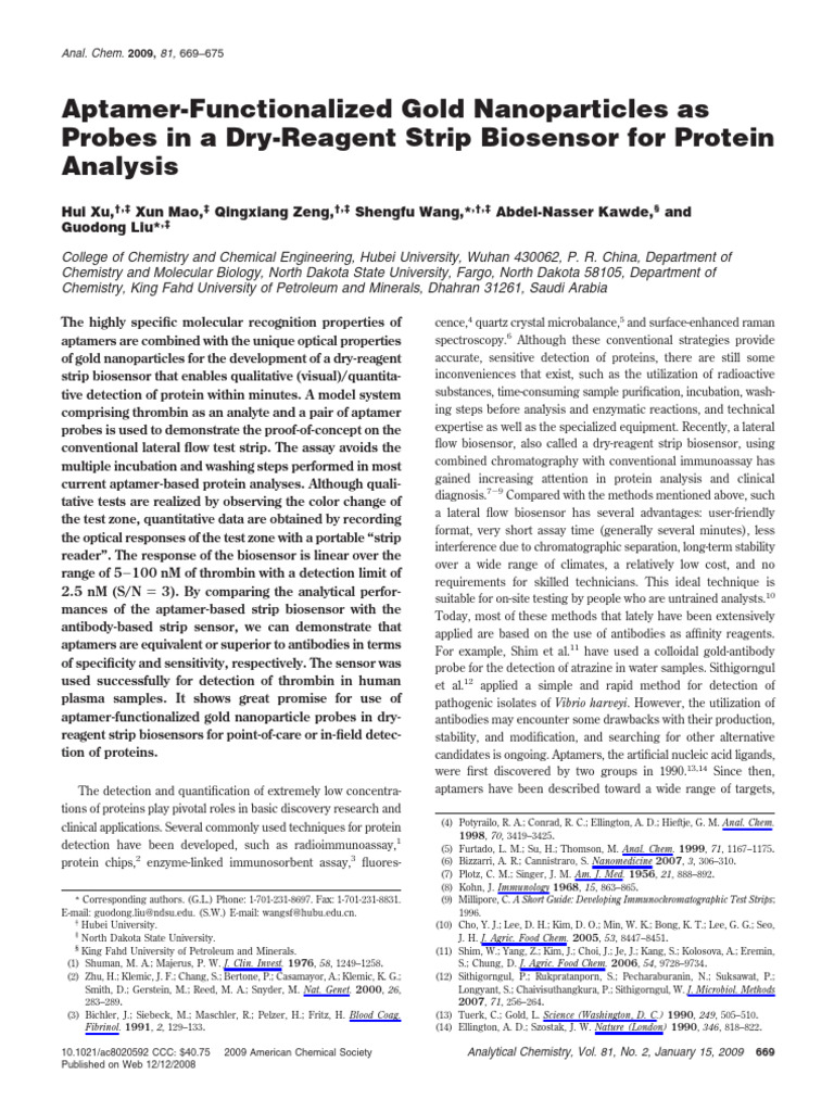 Aptamer-Gold Nanoparticle Biosensor for Proteins | PDF | Biosensor
